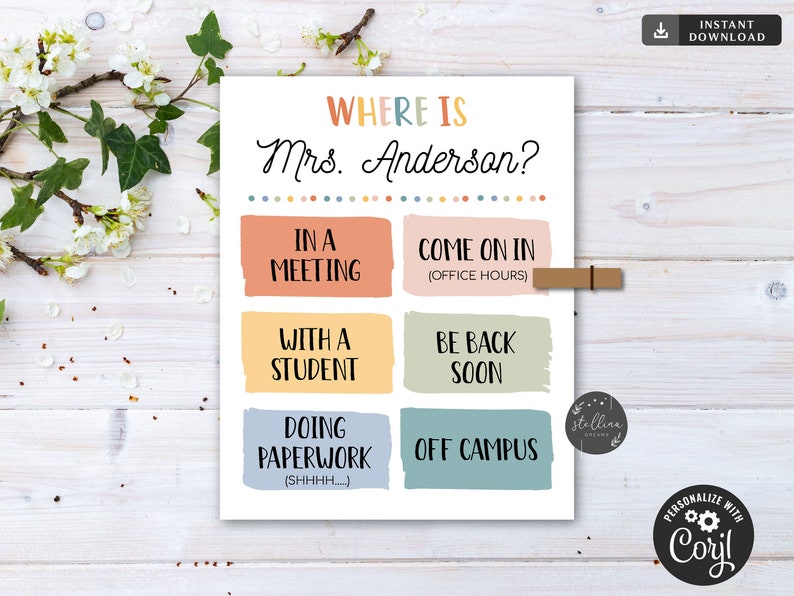 Where's the Teacher Sign, Classroom Door Sign, Rainbow Pastel Colors ...