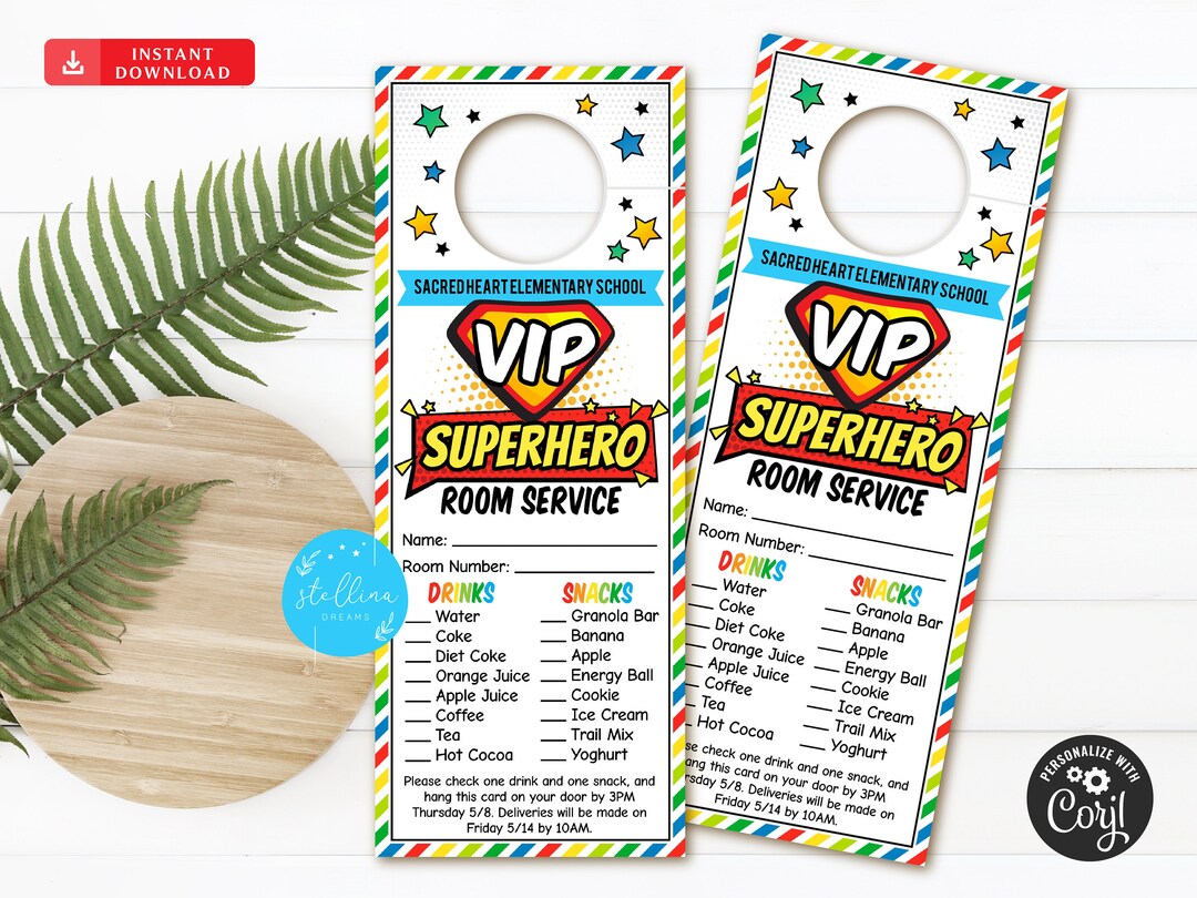 Superhero Room Service Door Hanger, Teacher and Staff Appreciation Idea ...