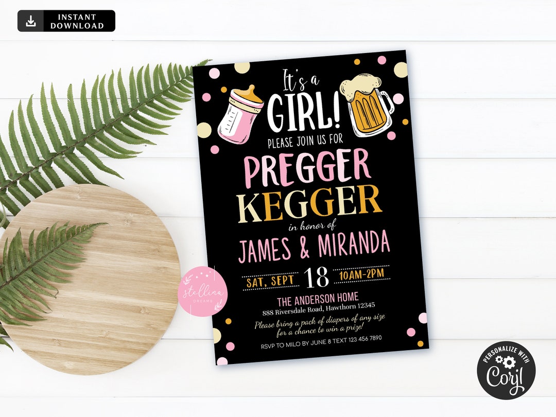 EDITABLE Pregger Kegger Invite, Baby Keg Party, A Diapers and Beer ...