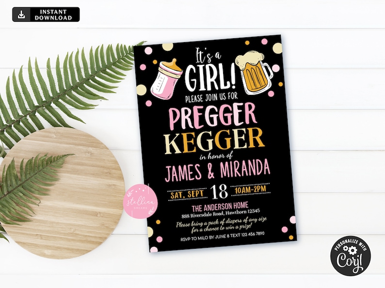 EDITABLE Pregger Kegger Invite Baby Keg Party A Diapers and - Etsy