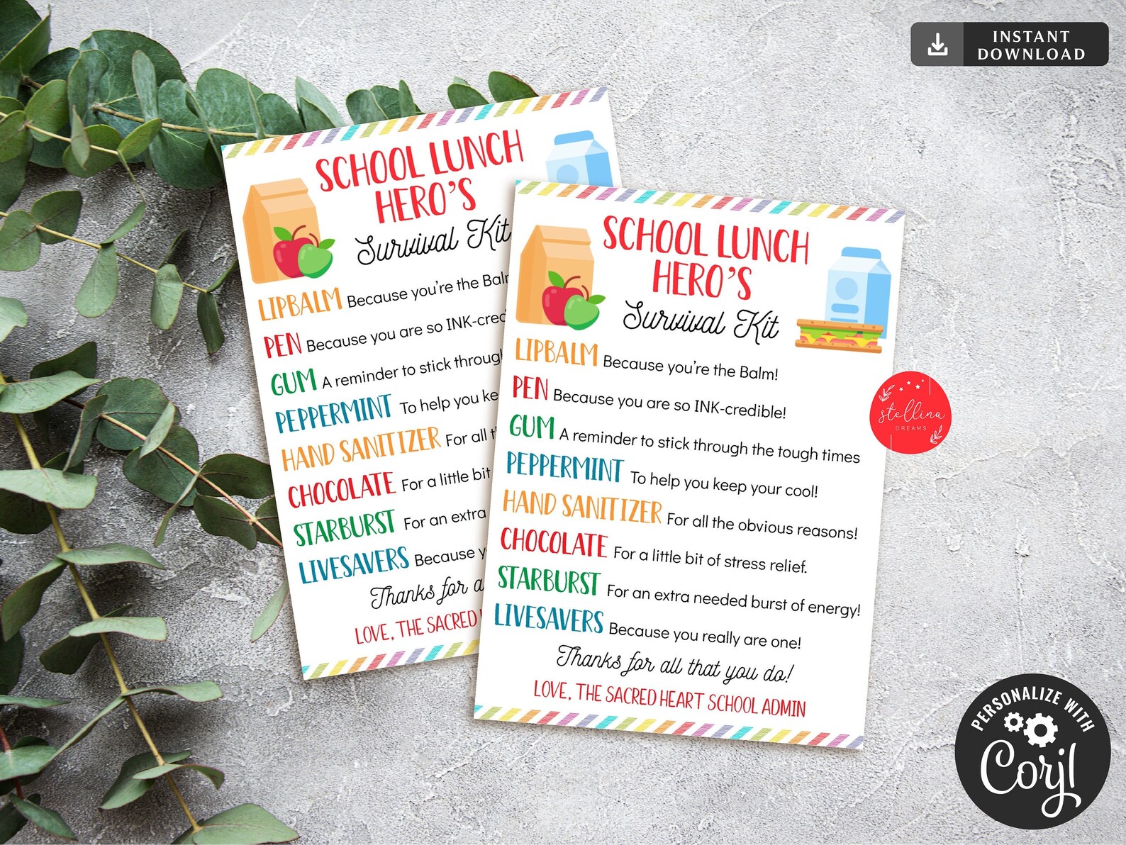 Editable School Lunch Worker Survival Kit Gift Tags, National School ...