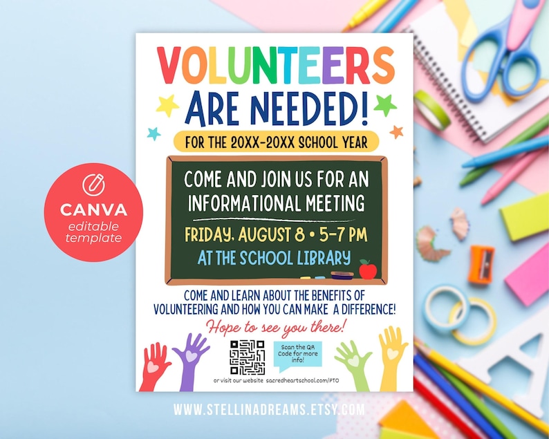 Editable Volunteer Recruitment Flyer, Printable Handout, School ...