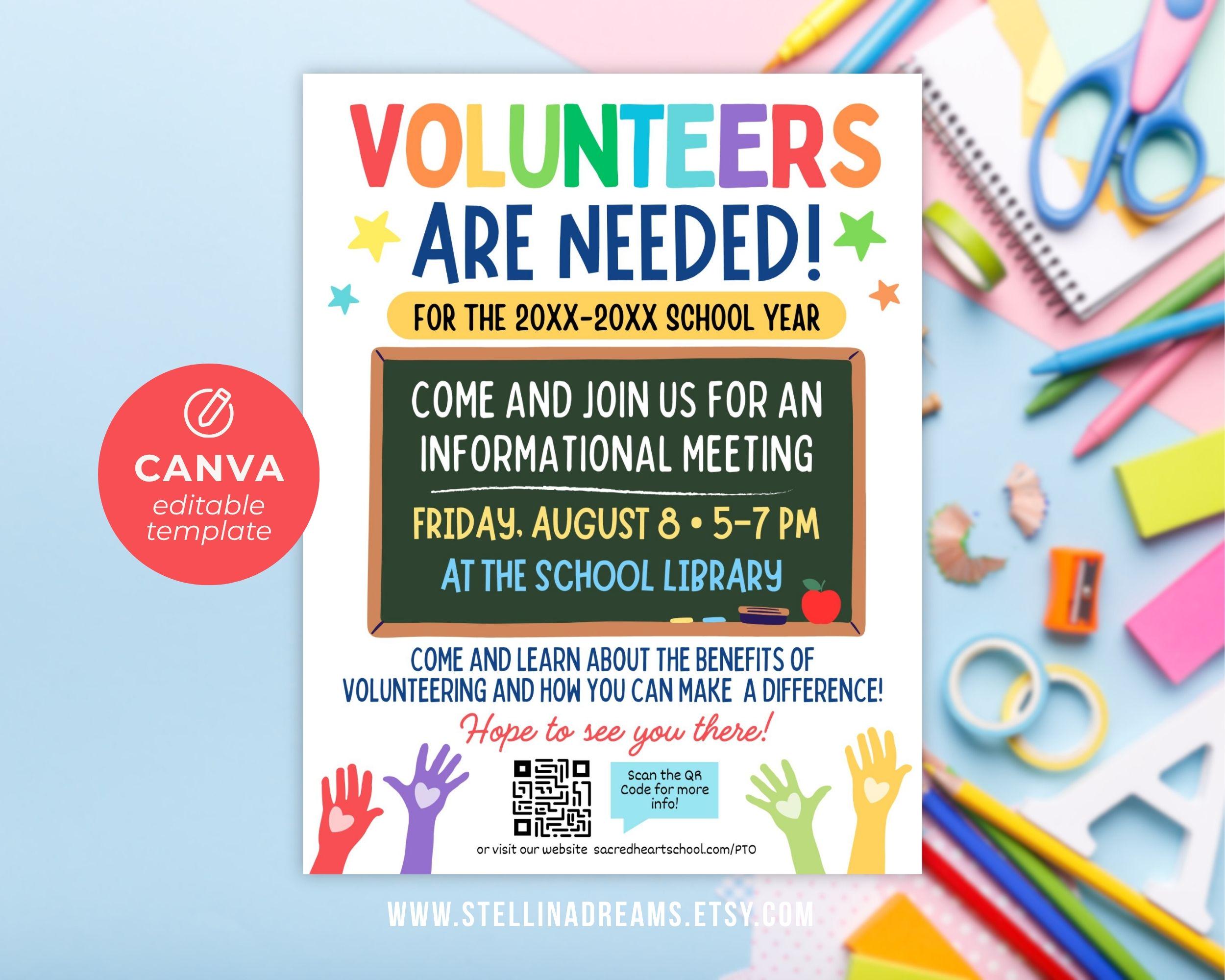 Editable Volunteer Recruitment Flyer, Printable Handout, School ...
