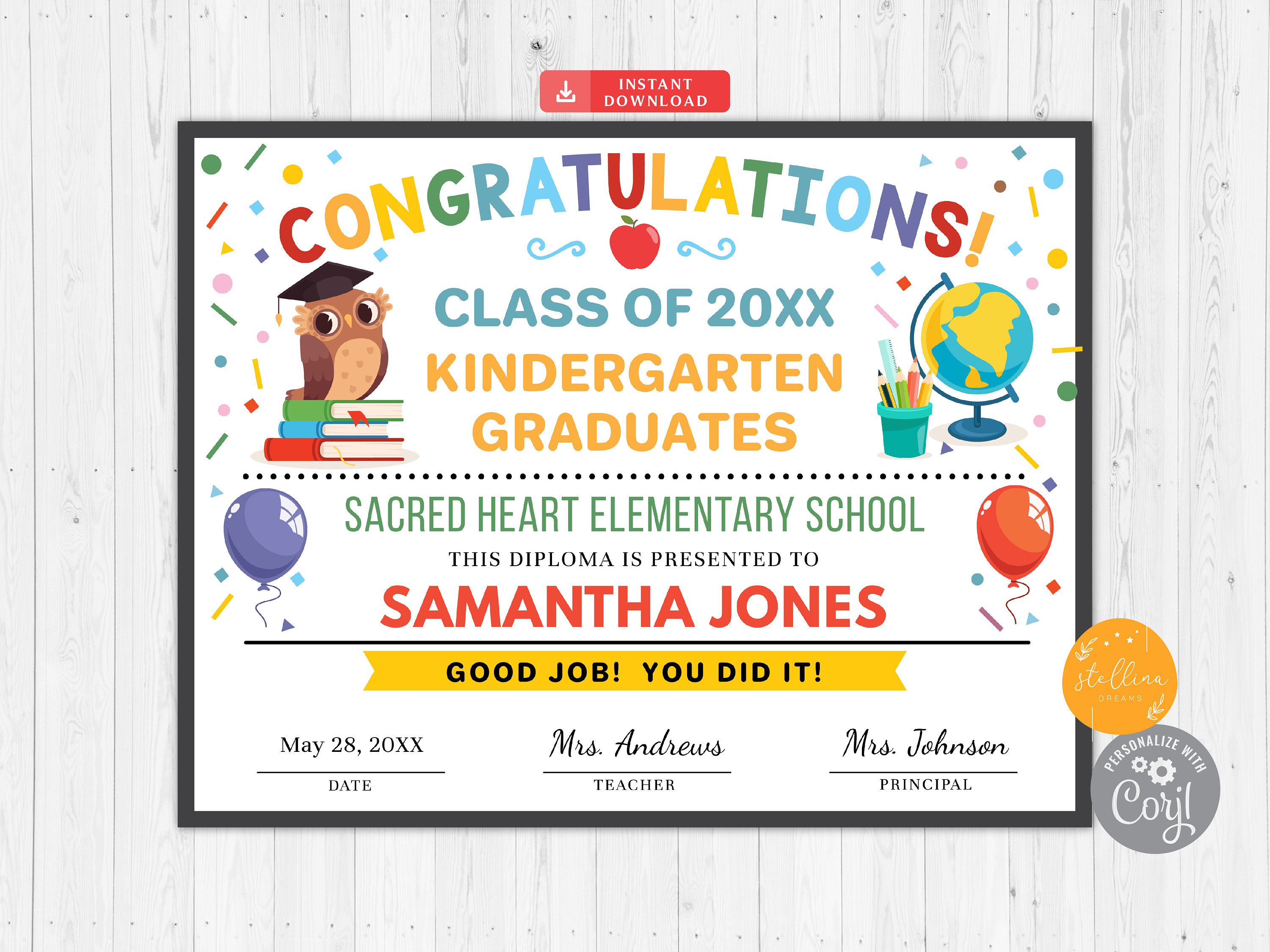EDITABLE Graduation Certificate Printable Diploma Kindergarten ...