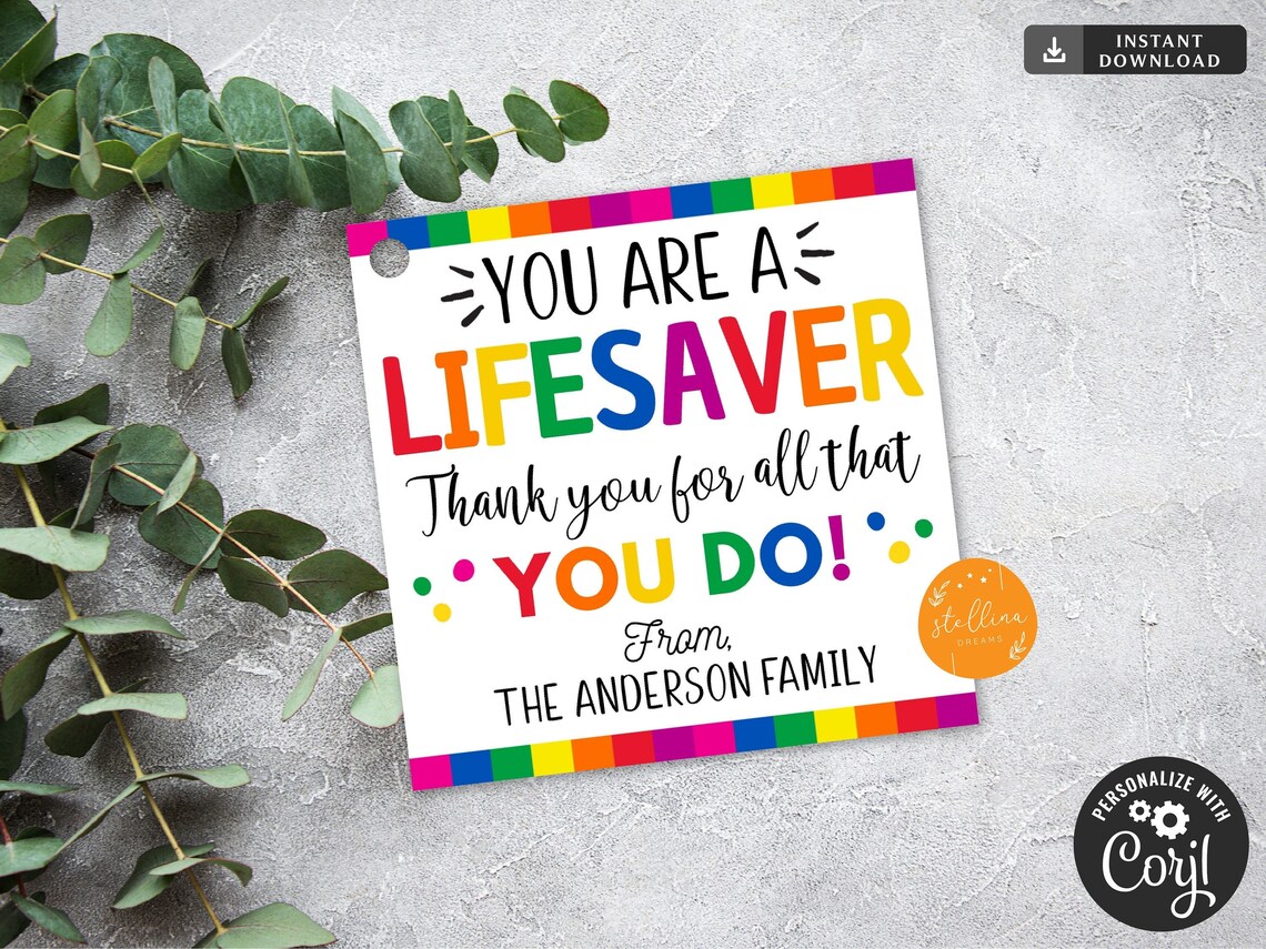 Lifesaver Gift Tags You're A Lifesaver Tags Neighbor - Etsy