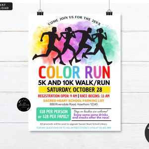 Color Run Flyer Printable Invitation, Community Fundraising Event ...
