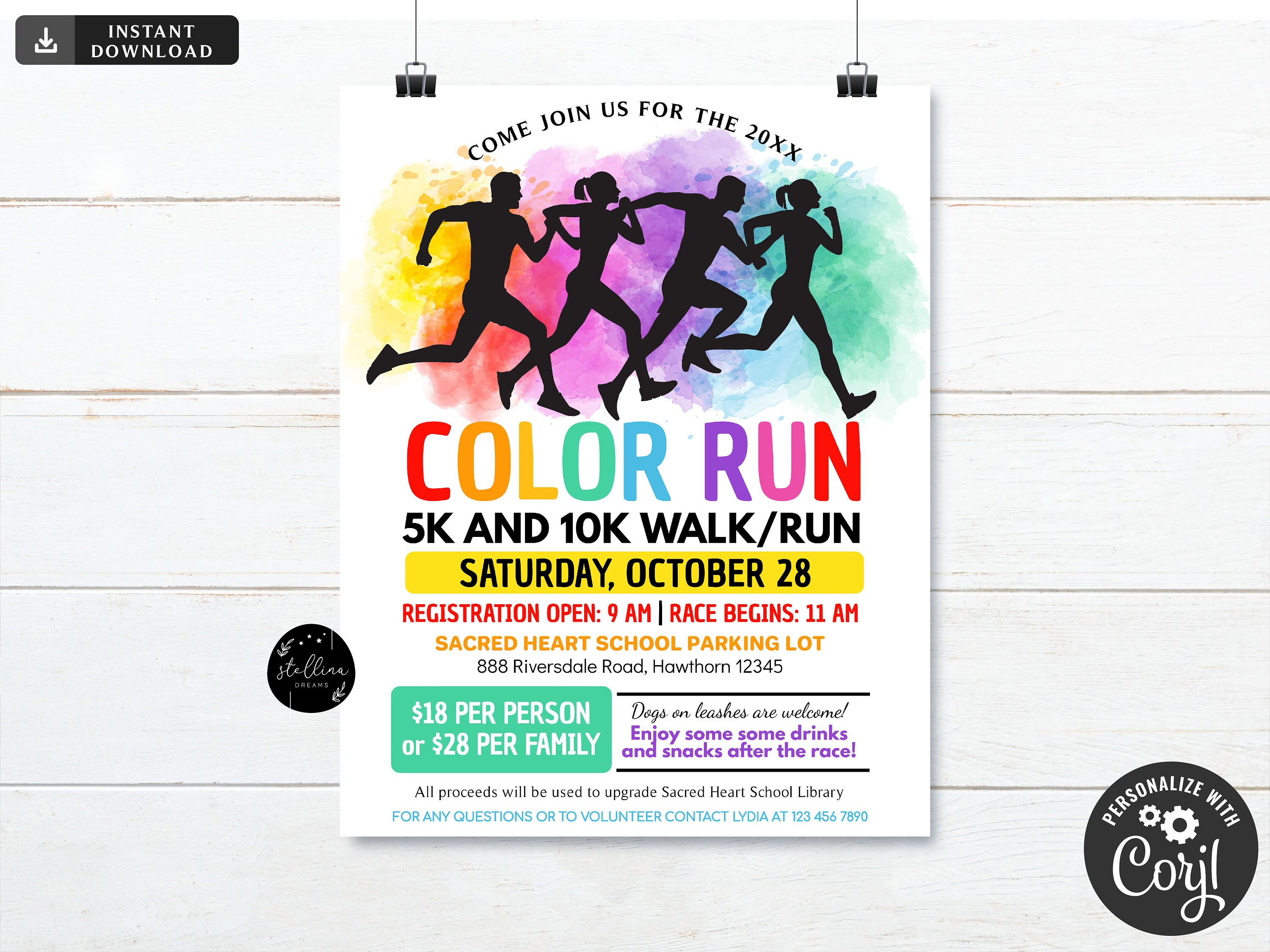 Color Run Flyer Printable Invitation, Community Fundraising Event ...