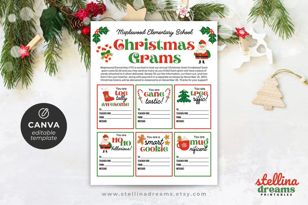 Christmas Grams Printable | Holiday Candy Gram Fundraiser Template ...
