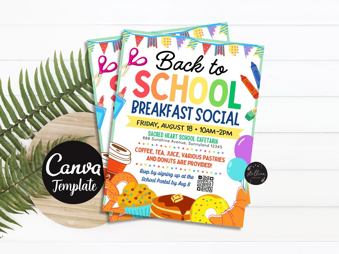 Back to School Breakfast Social Flyer: Editable Canva Template, Mmet ...