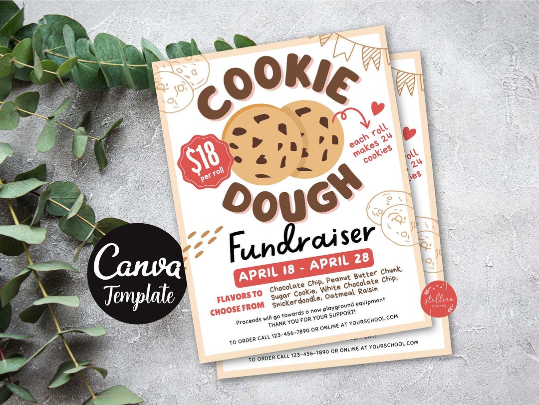 Cookie Dough Fundraiser Flyer, PTA PTO Fundraising, Church Team Sports Charity Benefit, Baked ...