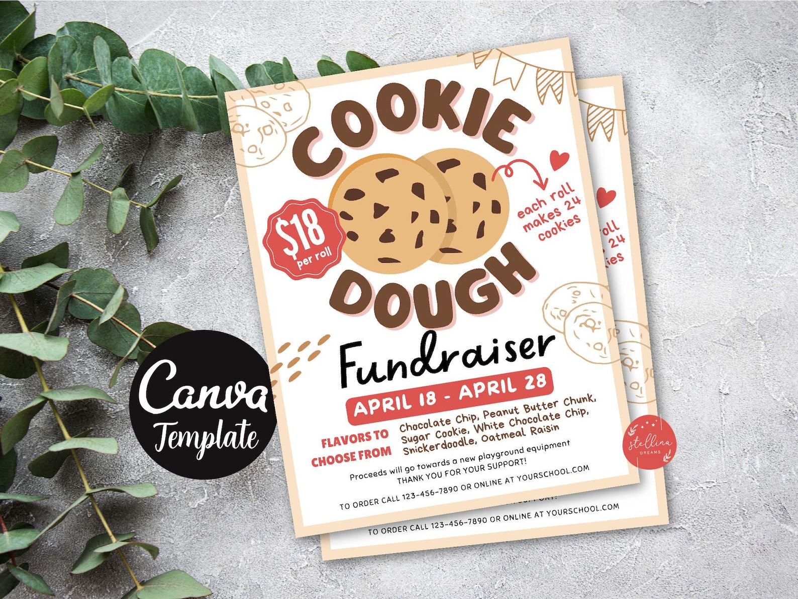 Cookie Dough Fundraiser Flyer: Editable Canva Template, Baked Cookies ...