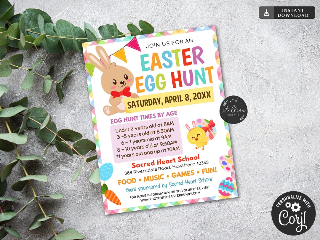 EDITABLE Easter Egg Hunt Flyer Easter Party Invite PTA PTO Flyer Church ...
