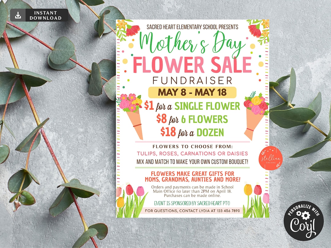 EDITABLE Mother's Day Flower Fundraiser Flyer, Roses Carnation ...