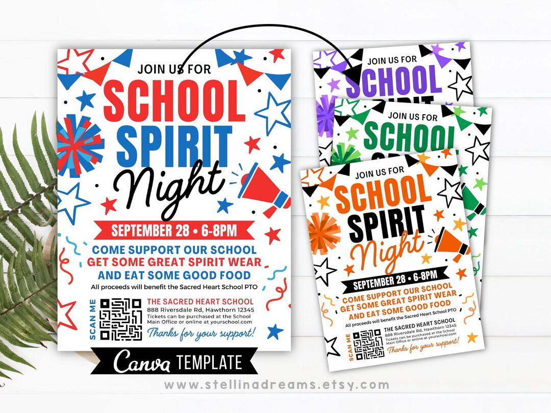 Editable School Spirit Night Flyer: PTA/PTO Fundraiser Canva Template ...
