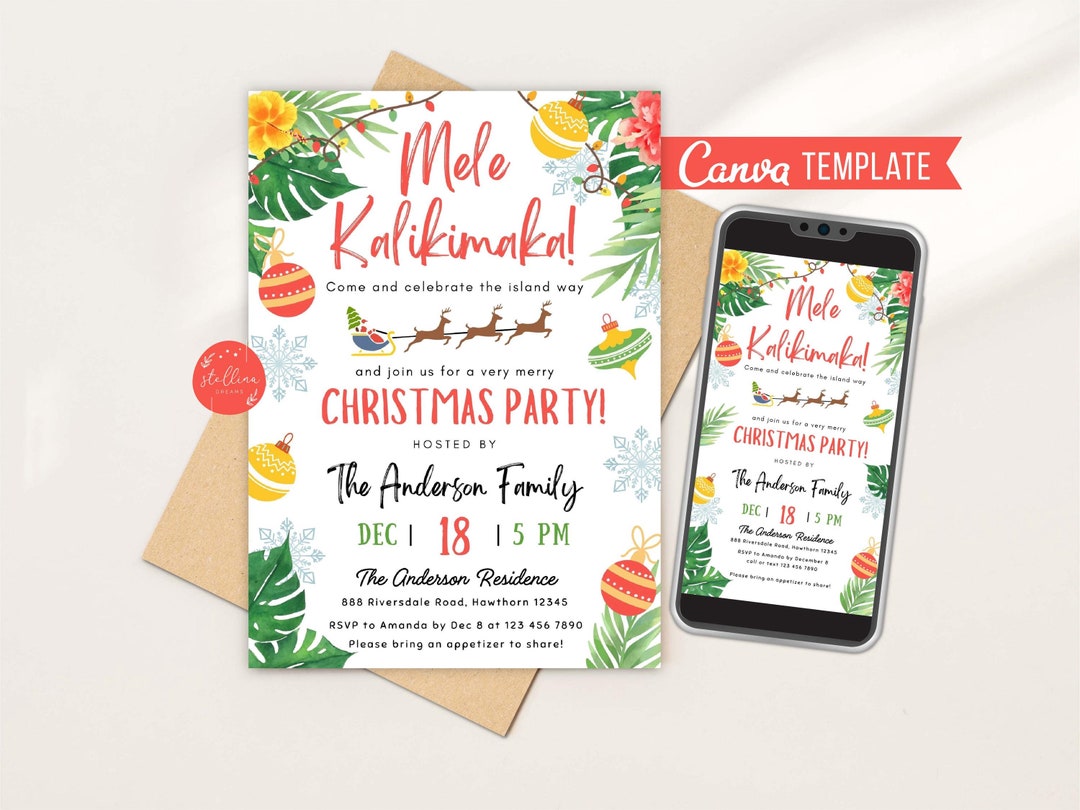 Editable Christmas Luau Party Invitation, Mele Kalikimaka Christmas ...