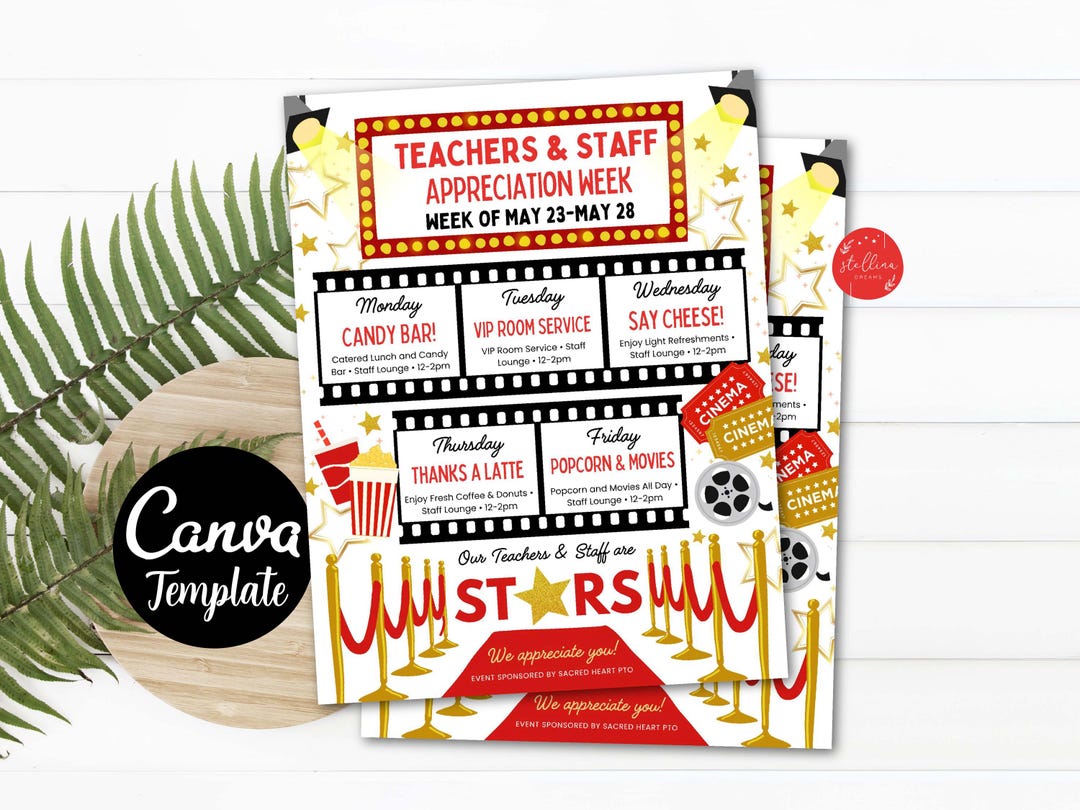 Editable Movie Hollywood Theme Teacher Appreciation Itinerary, VIP ...