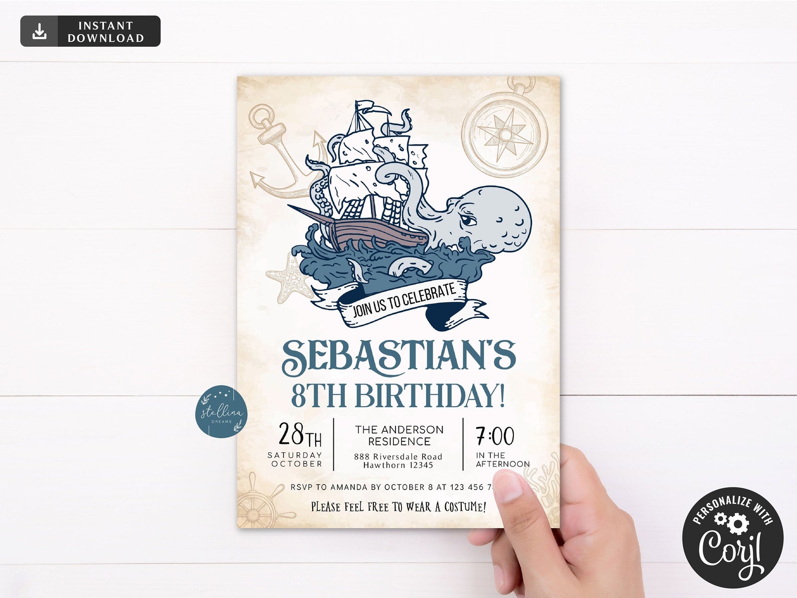 Kraken Invitation, Kraken Birthday Invitation, Octopus Party Invitation ...