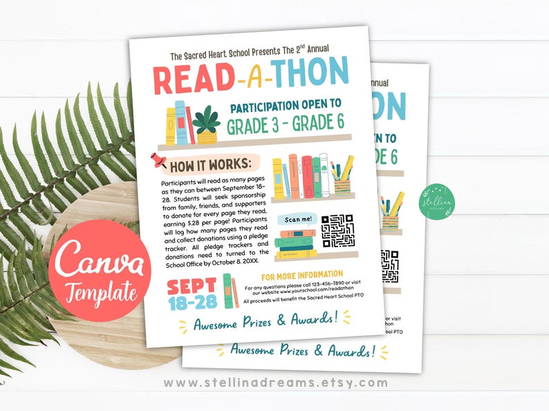 Editable Read-a-thon Flyer Template for School Reading Fundraiser ...