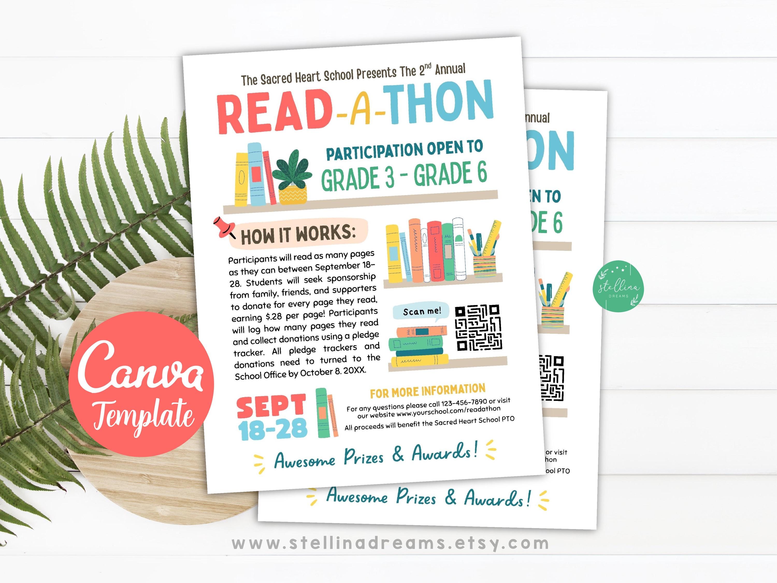 Editable Read-a-thon Flyer Template for School Reading Fundraiser ...