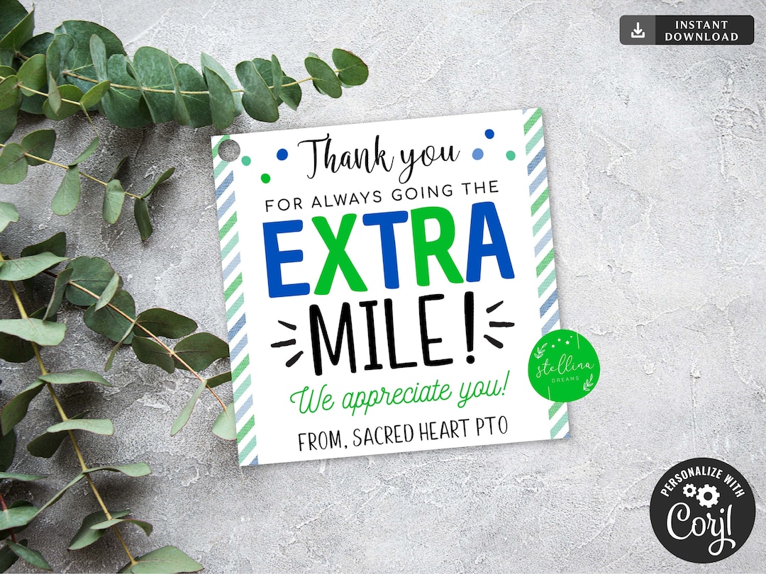 Gum Gift Tags Thanks for Going the Extra Mile Tag, Printable, Neighbor ...