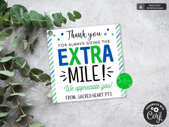 Gum Gift Tags Thanks for Going the Extra Mile Tag Printable | Etsy