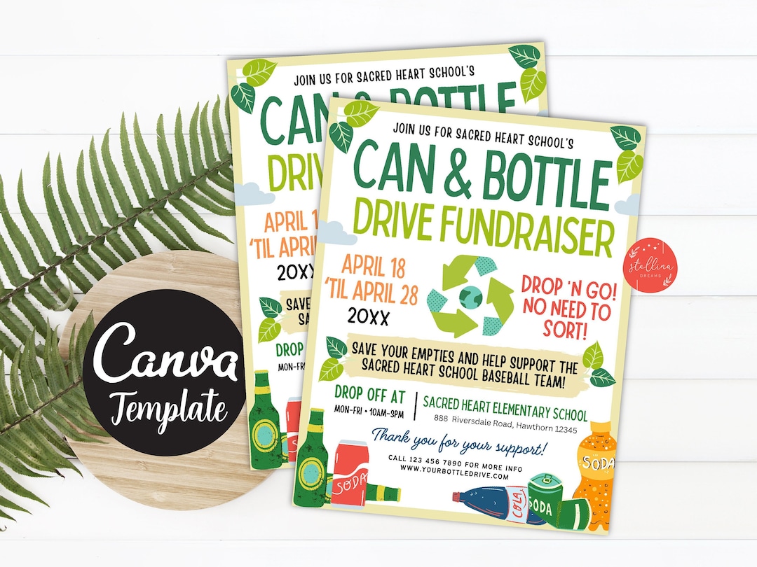 Can & Bottle Drive Fundraiser Flyer: Editable CANVA Template (digital ...