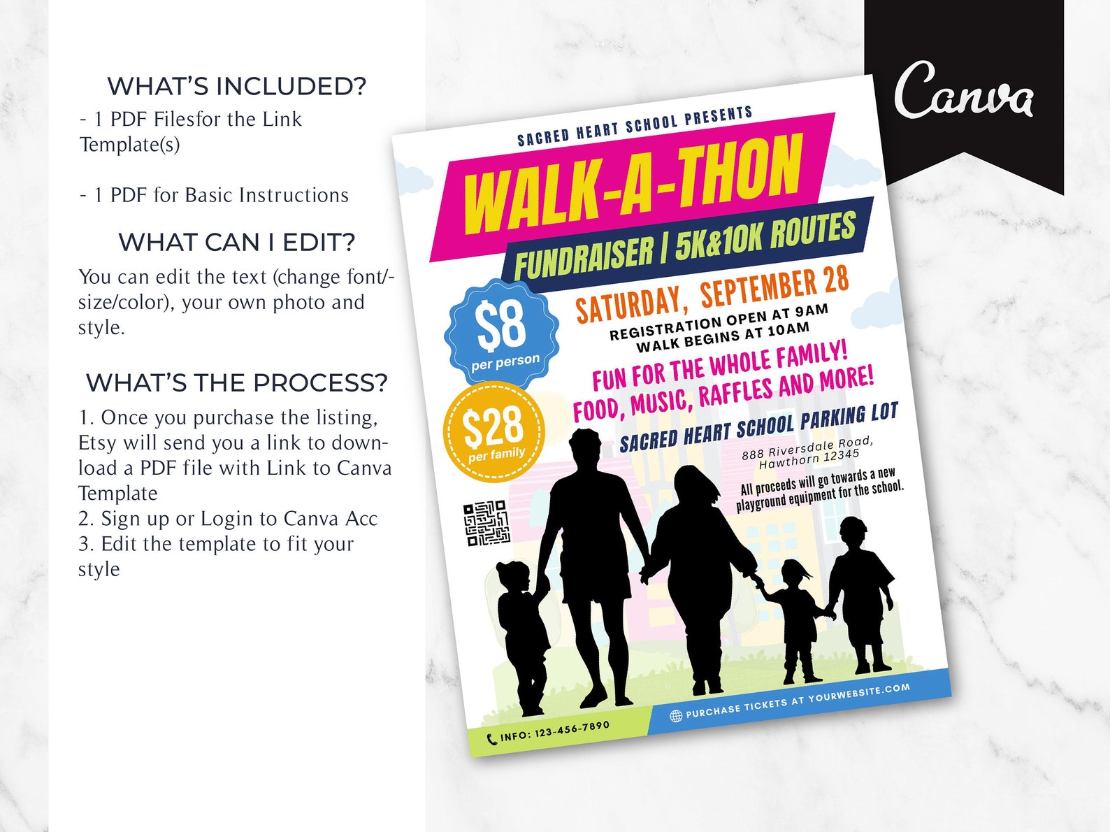 Walkathon Fundraiser Flyer: School Event Canva Template (digital ...