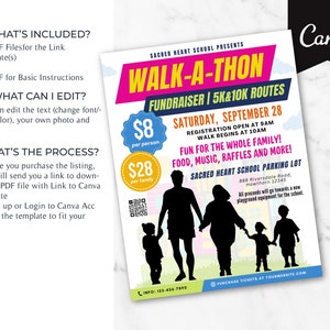 Walkathon Fundraiser Flyer: School Event Canva Template (digital ...