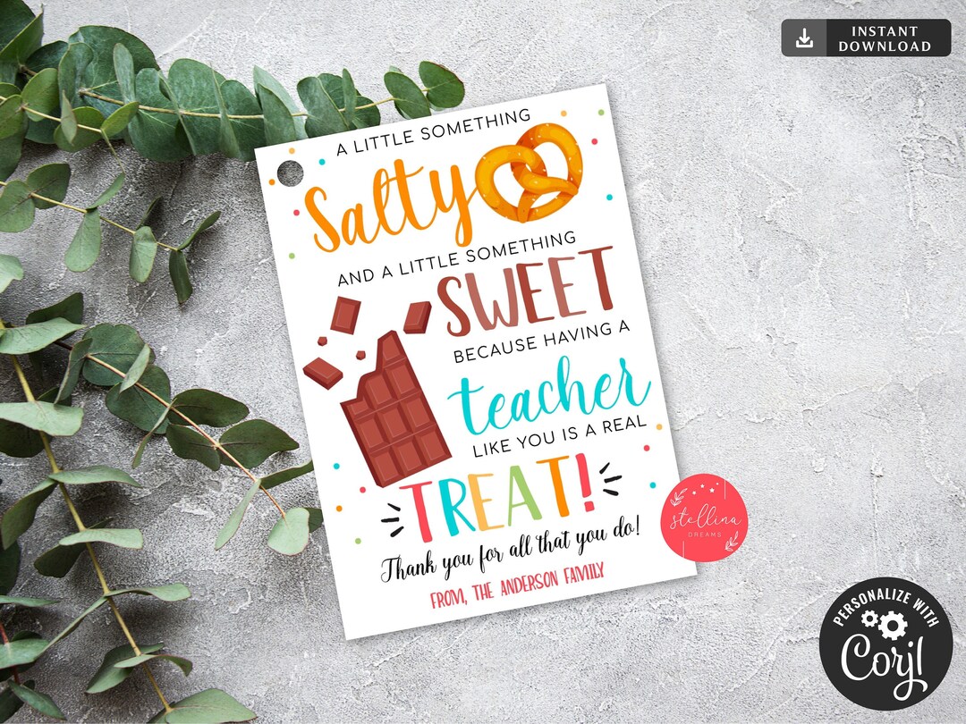 EDITABLE Chocolate Pretzel Gift Tag, Teacher Staff Employee School ...
