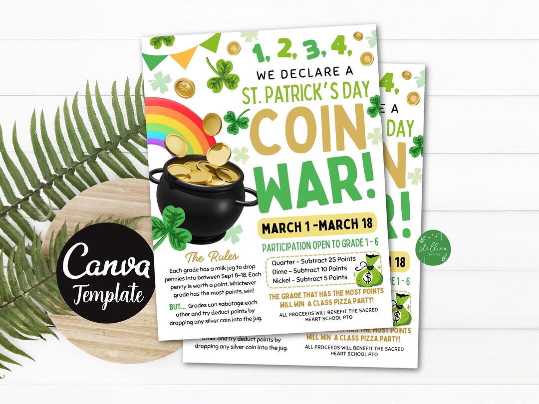 St. Patricks Day Coin War Fundraiser Flyer, Printable Handout, School ...