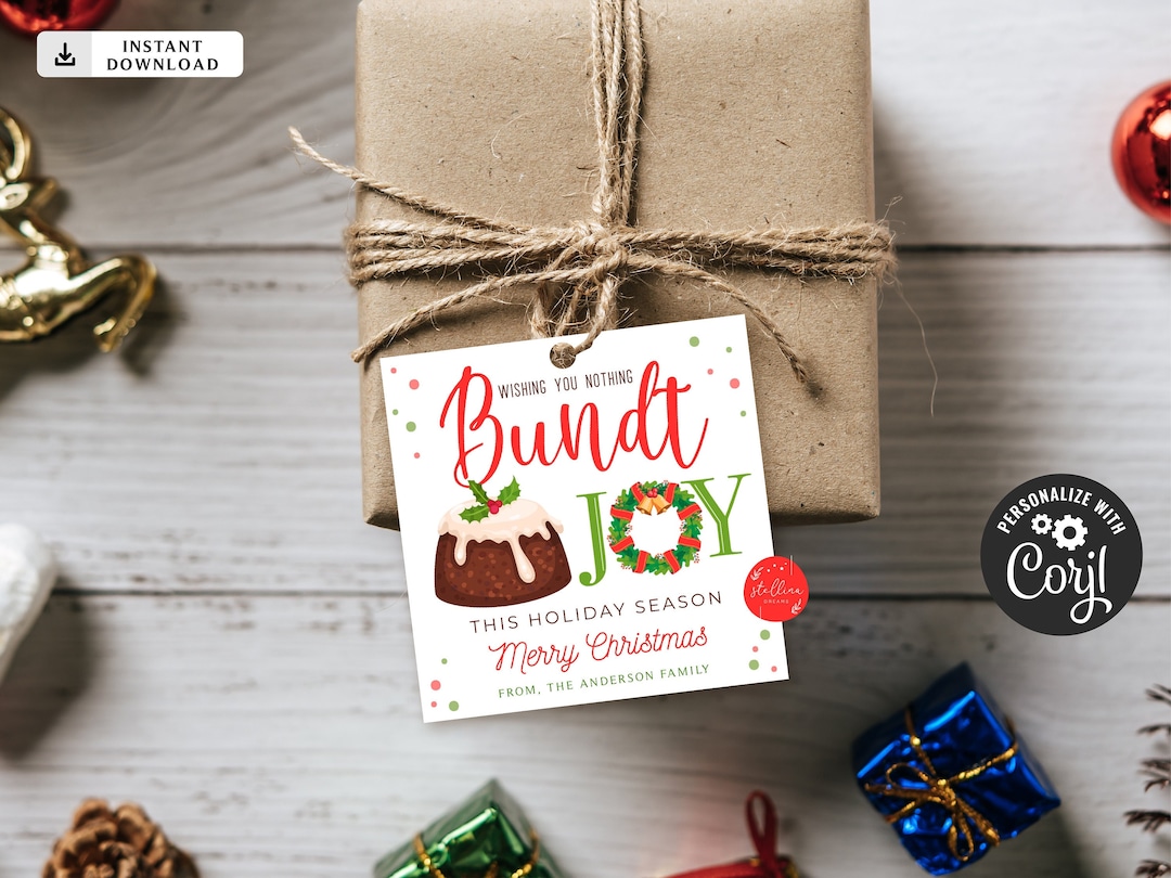 EDITABLE Christmas Bundt Cake Gift Tag, Wishing You a Bundtch of Joy ...