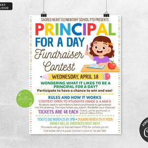 Principal for a Day Contest Fundraiser Flyer, Printable Handout, School ...