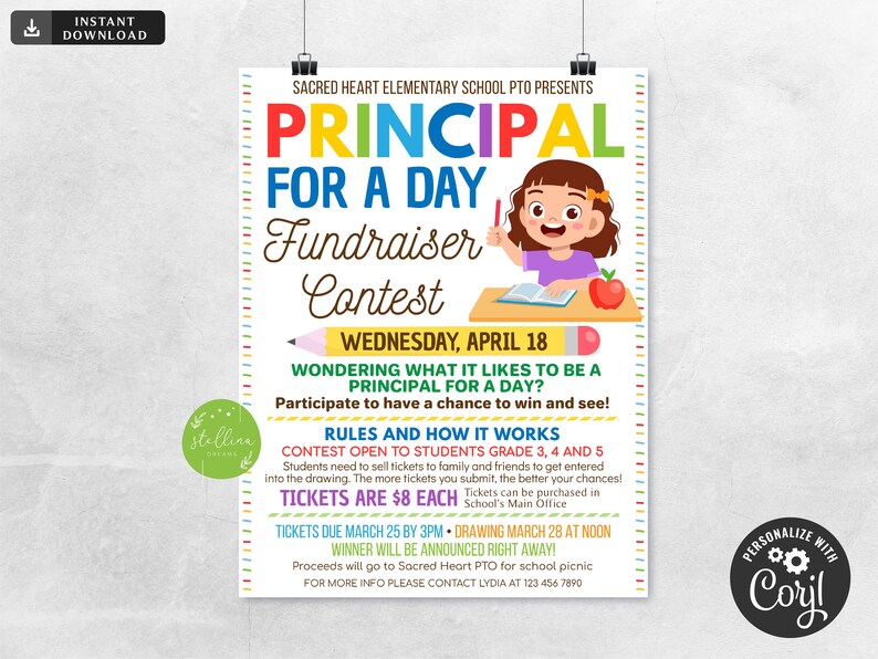 Principal for a Day Contest Fundraiser Flyer Printable - Etsy