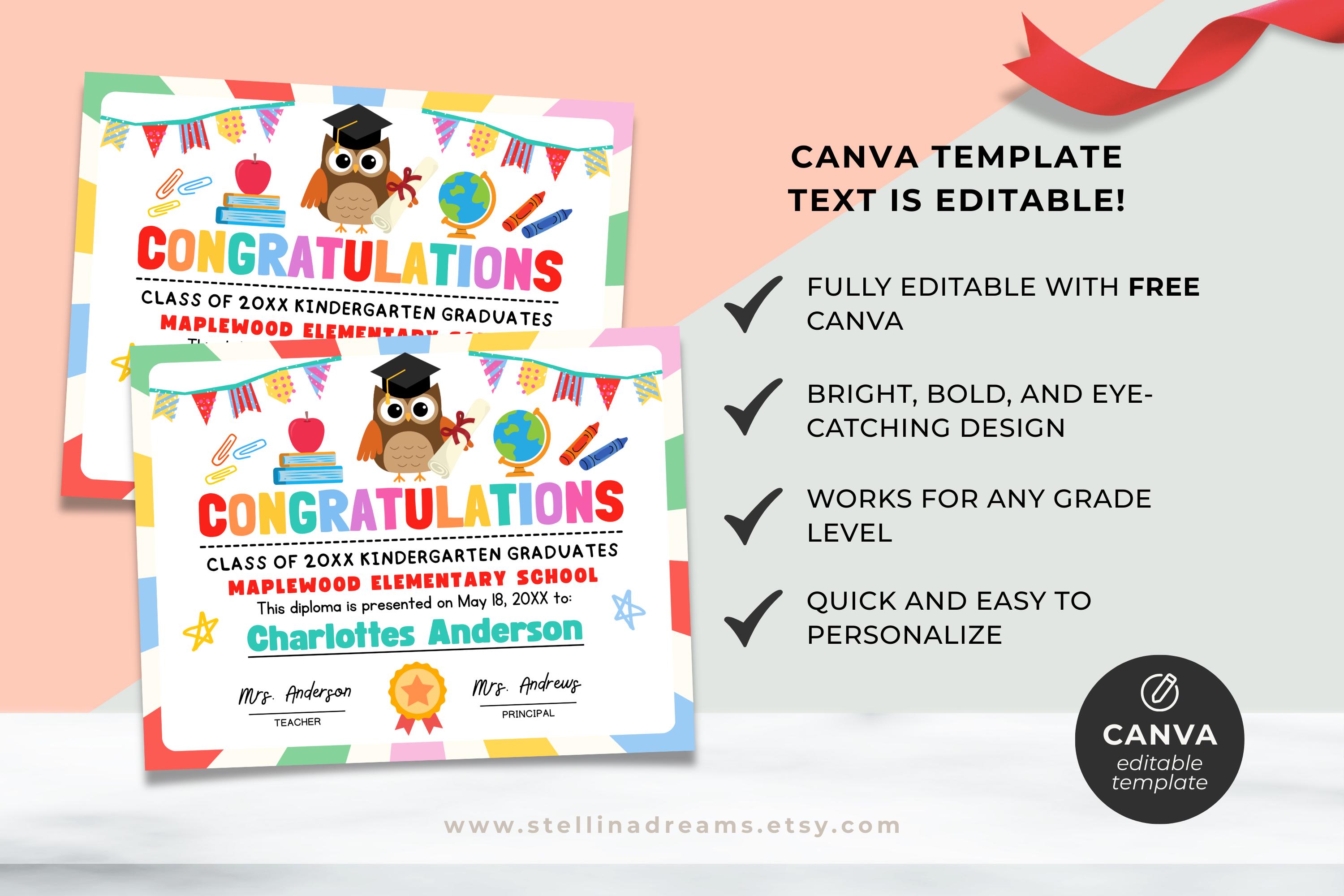 Editable Graduation Certificate Template Any Grade | Preschool ...