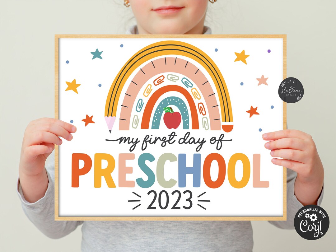 Printable First Day of Preschool 2023 Girl Rainbow Boho Back - Etsy ...