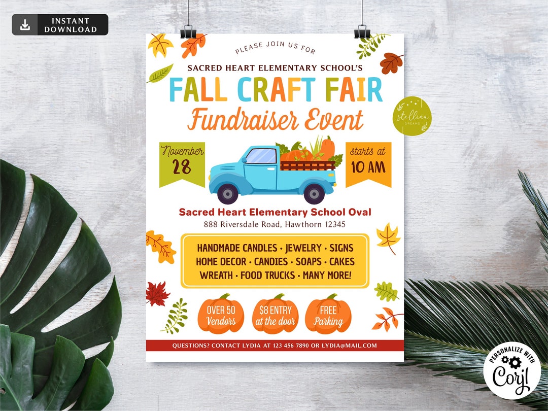 Editable Fall Craft Fair Flyer: Harvest Festival, School Event (digital ...