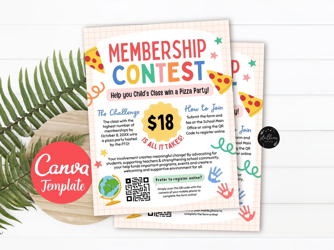 School PTA PTO Membership Contest Flyer, Editable CANVA Recruitment ...