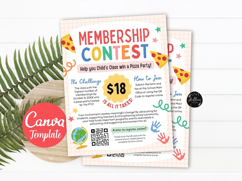 Editable School PTA PTO Membership Contest Flyer: Canva Template, Pizza ...