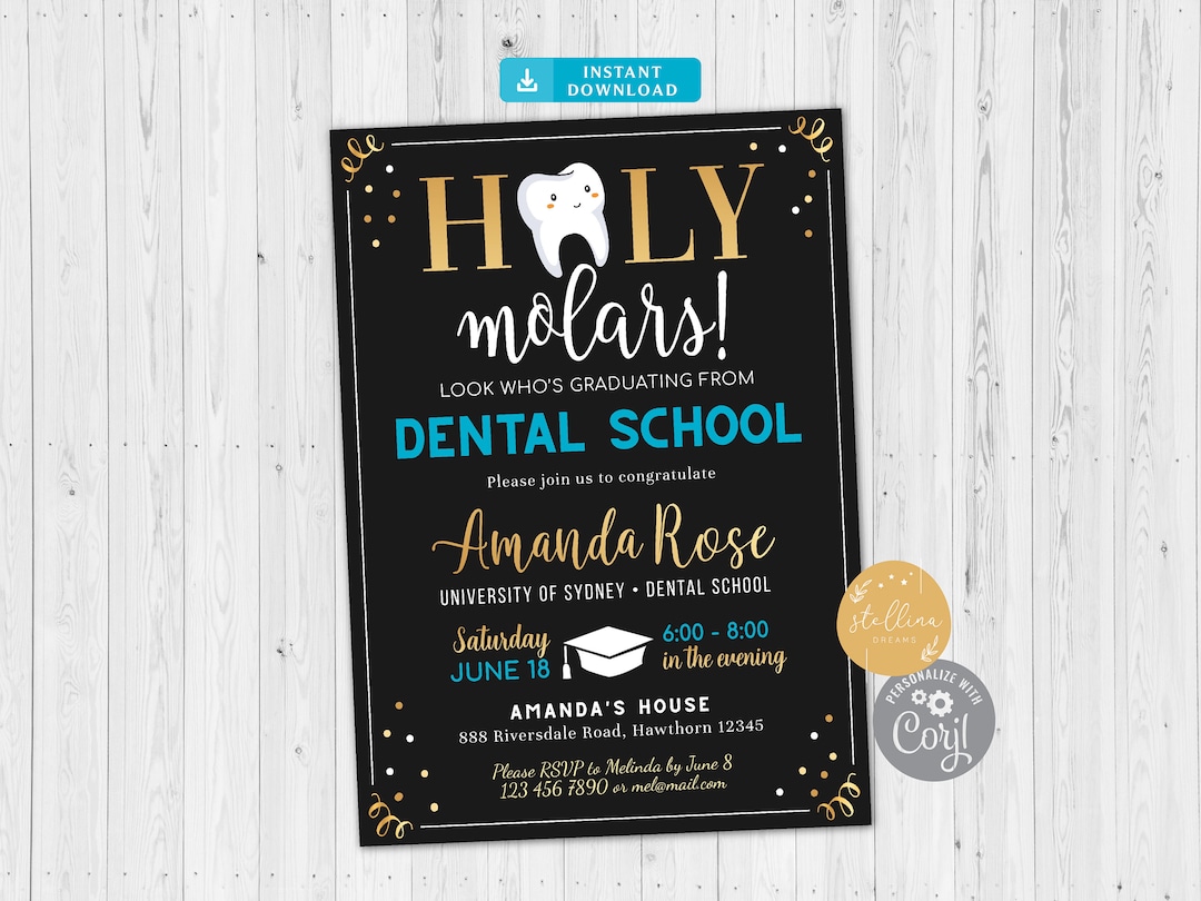 Editable Dental Graduation Invitation, Orthodontist, Dentist College ...