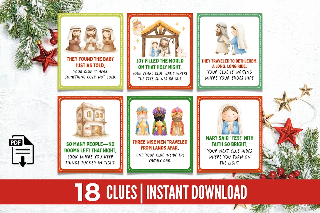 Nativity Story Scavenger Hunt | Bible Christmas Clues | Christian Kids ...