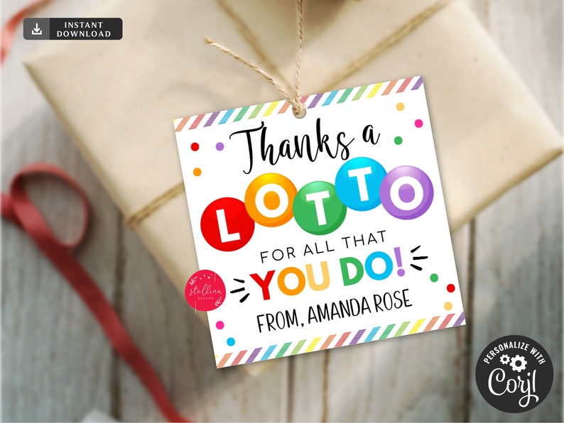 Thanks a Lotto for All You Do Gift Tag, Lotto Favor Tag, Teacher ...
