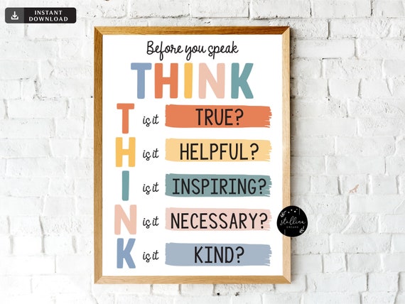 Think Before You Speak Sign Printable Classroom Decor - Etsy Australia