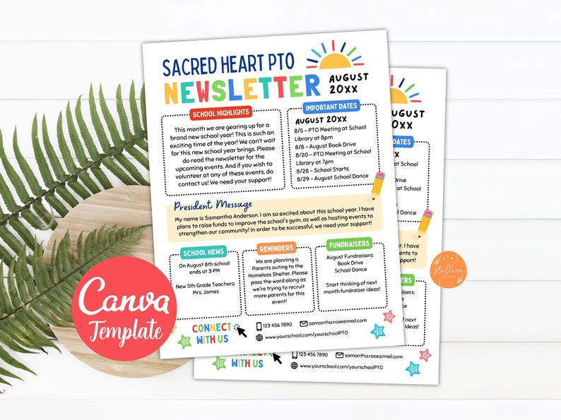 Editable PTO PTA Newsletter Flyer: School Calendar CANVA Template - Etsy
