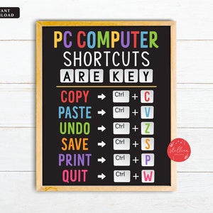 Computer Lab School Sign, Computer Shortcuts Chalkboard Poster ...