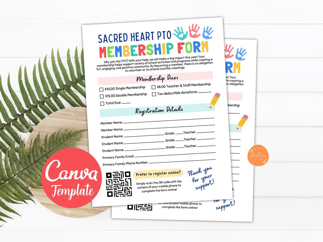 Editable PTO PTA Membership Form, Volunteer Signup Printable Handout ...
