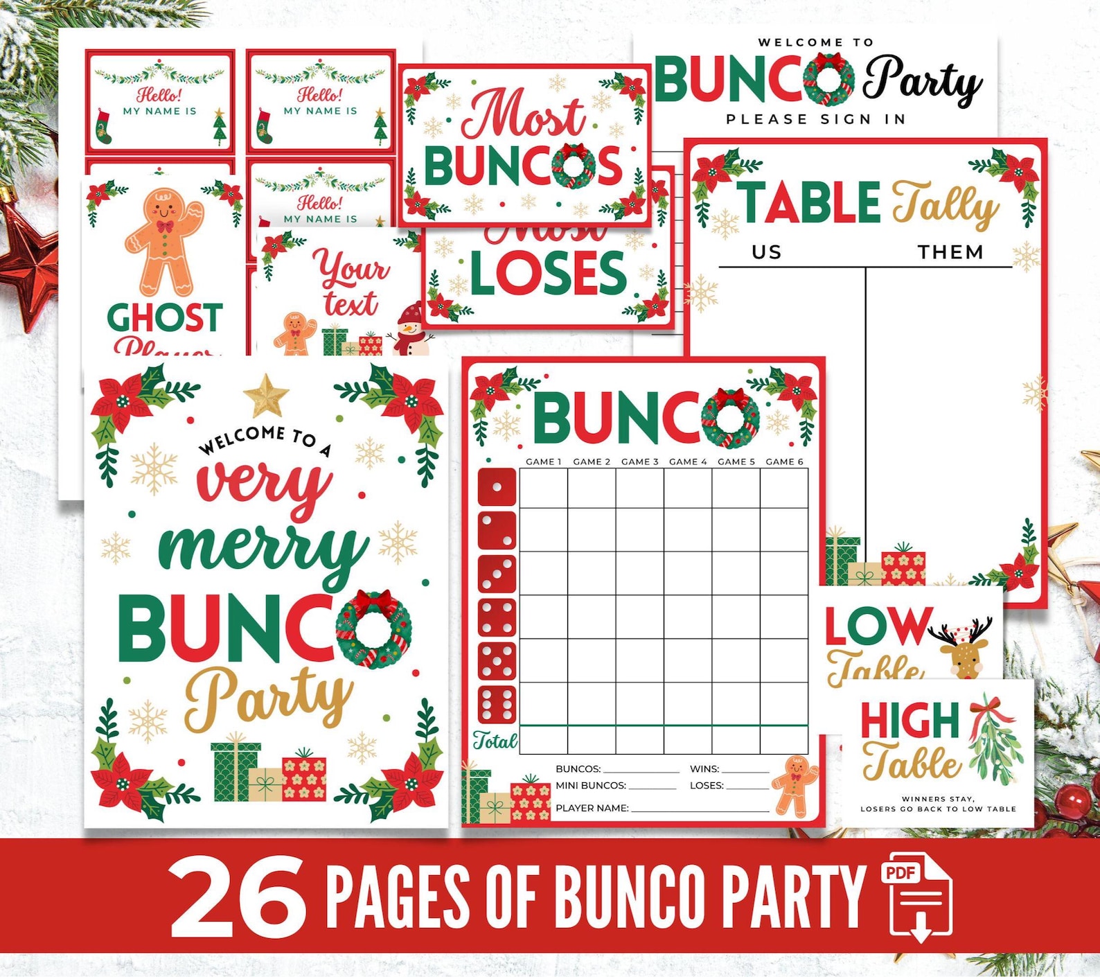 Christmas Bunco Party Bundle Printable | Scoresheets, Signs, Tally ...