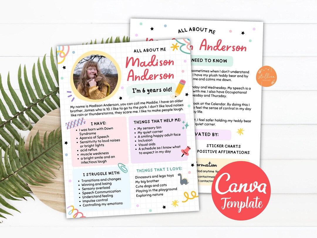 Editable Back to School All About Me CANVA Template: Special Needs ...