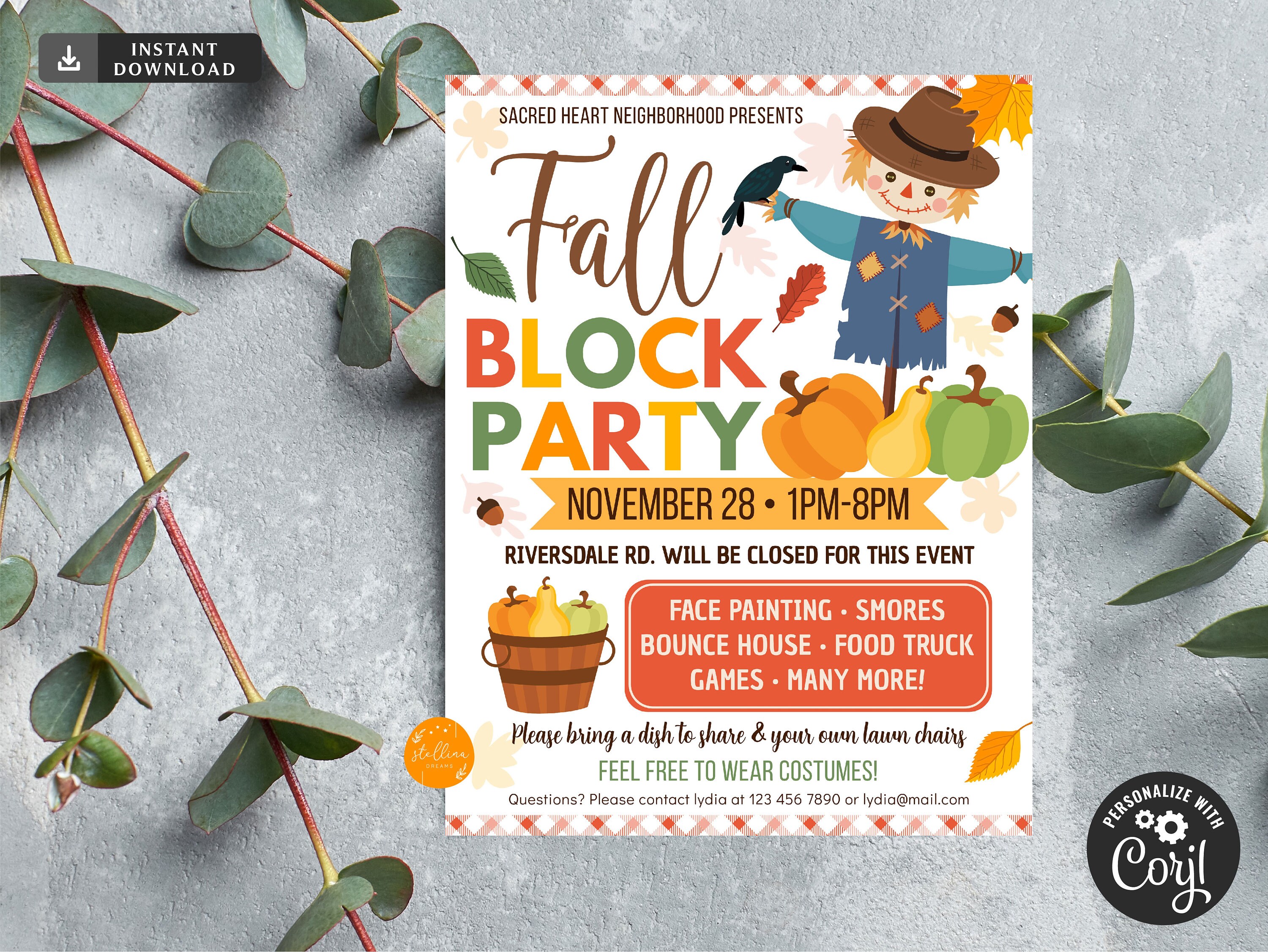Fall Block Party Festival Harvest Invite Printable Flyer, EDITABLE ...