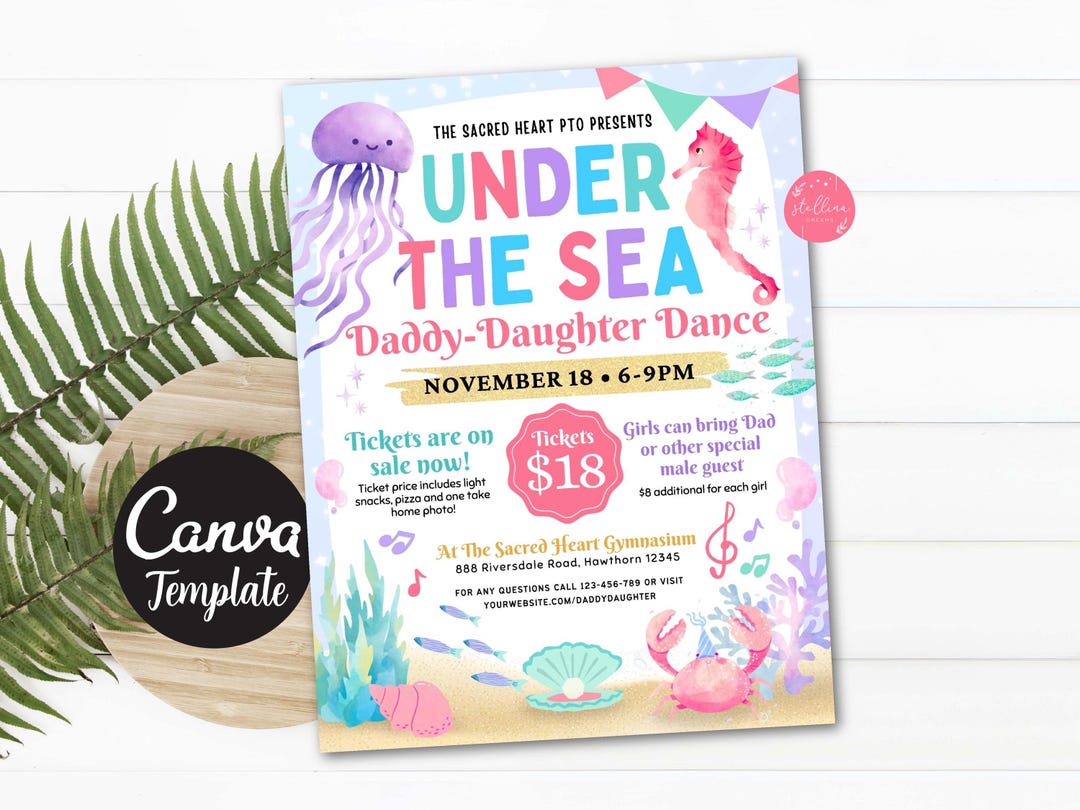 Editable Daddy Daughter Under the Sea Themed Dance, School Mermaid ...