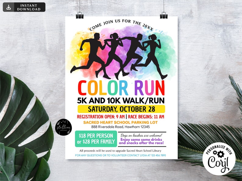Color Run Flyer Printable Invitation, Community Fundraising Event ...